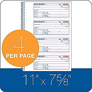 Adams(R) Carbonless 2-Part Spiral Money/Rent Receipt Book, 7 5/8in. x 11in., Book of 200 Sets, SC1182