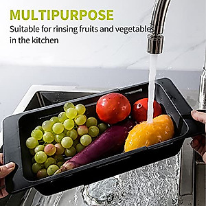 Sink Colander for Kitchen Sink, Over the Sink Strainer Wash Fruit and Vegetables, Expandable Strainer Basket with Fine Mesh, Adjustable Sink Collander Strainer for Kitchen Dishwasher Safe