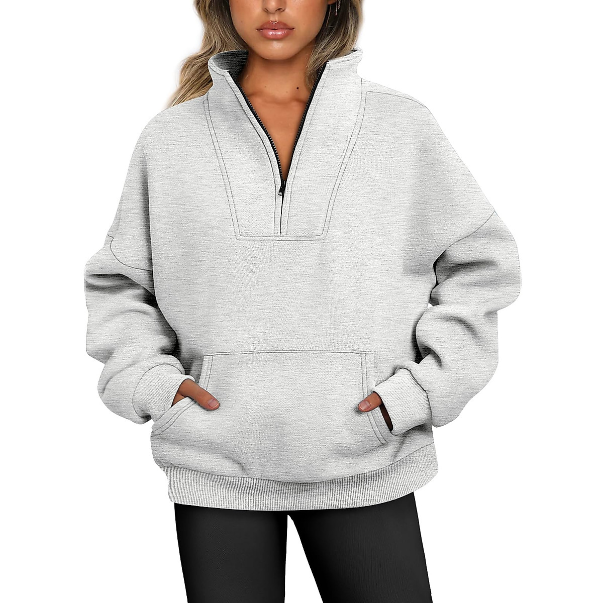 Trendy Queen Sweatshirts Quarter Half Zip Pullover Oversized Hoodies Sweaters Comfy Fall Outfits 2025 Y2K Winter Clothes Grey L