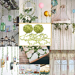 AFOHOME 2PCS 66FT Artificial Vines, Leaf Ribbon,Artificial Eucalyptus Leaf, Green Garland Leaves Foliage Green Leaves Ribbon Wedding Wall Crafts Party Décor