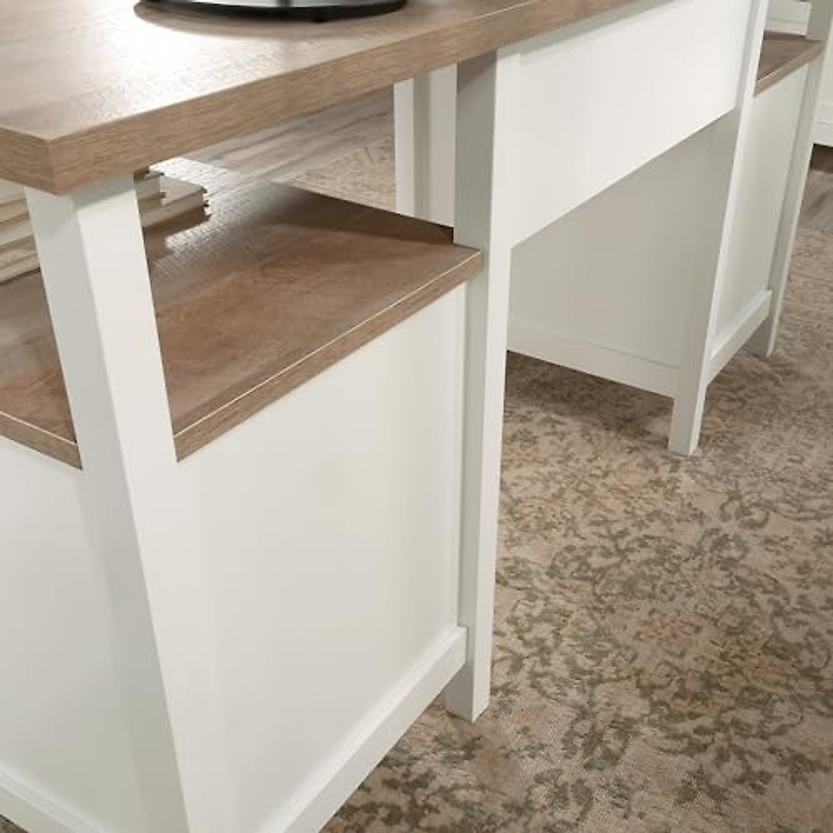 Sauder Cottage Road Computer Desk with Drawers, Home Office Desk with File Cabinet and Storage Shelves, in Soft White