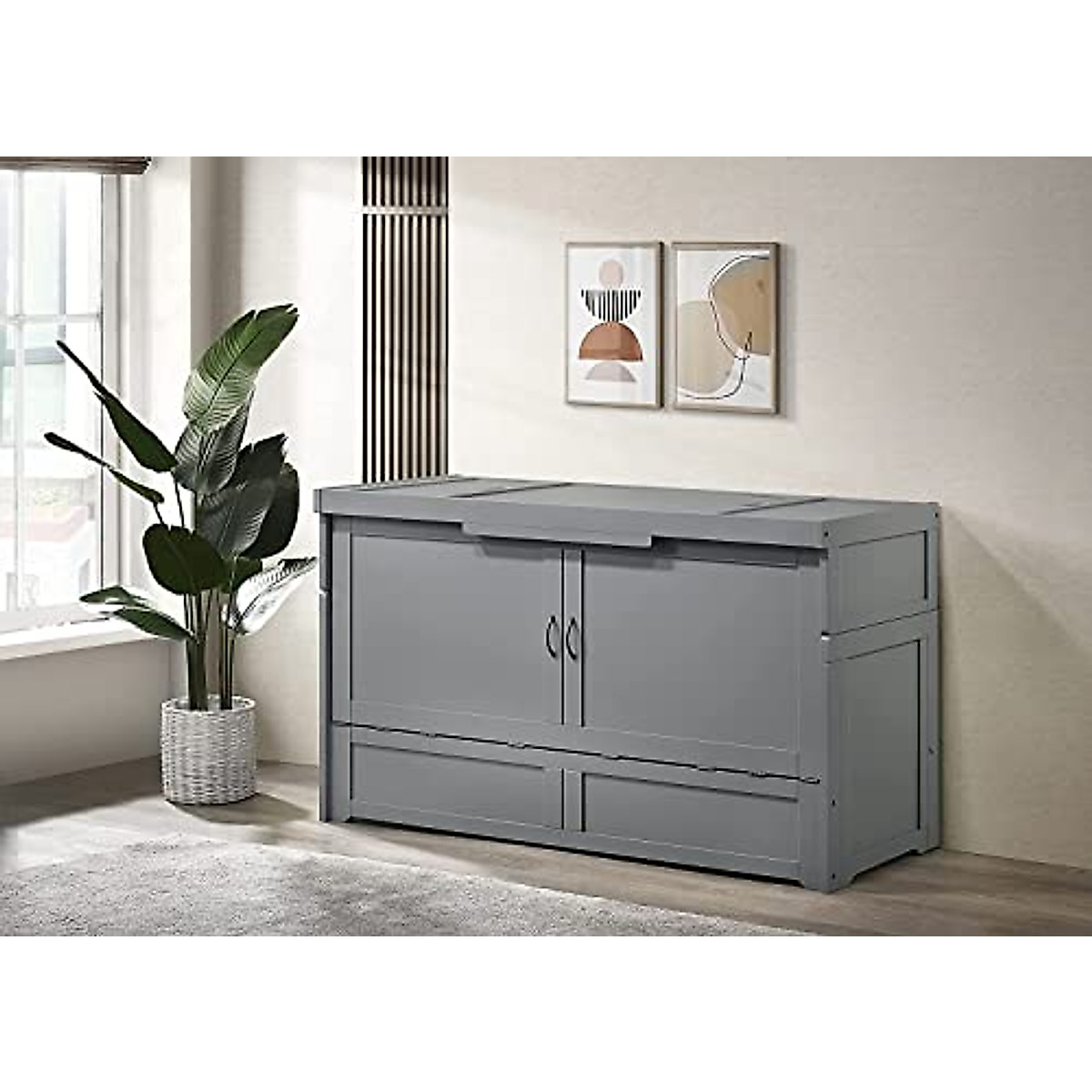 Night & Day Furniture Fully Assembled Night and Day Cube Cabinet Murphy Chest Bed (Queen, Gray), Grey