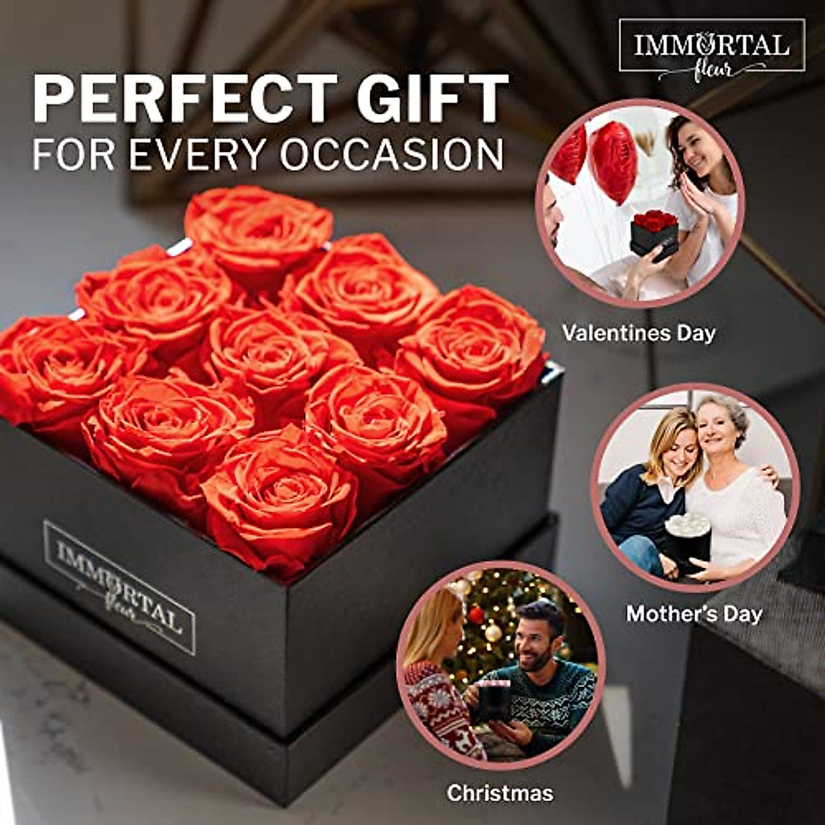 Immortal Fleur Preserved Roses In A Box | Real Preserved Flowers | Unique Real Roses for Delivery Prime | Forever Roses Box | Fresh Flowers for Delivery Prime Next Day | Mom Birthday Gifts from Daughter | Sympathy Flowers for Delivery Prime Birthday
