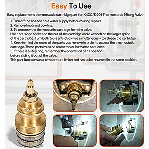 78913 Replacement Part for Kohler K400 K401 Thermostatic Water Valve Cartridge, 3/4’’ Valve High Flow Rate Valve Cartridge, K-400-K, K-401-K, K-78913