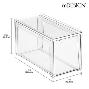 mDesign Plastic Stackable Bathroom Storage with Pull Out Bin Organizer Drawer for Cabinet, Vanity, Shelf, Cupboard, Cabinet, or Closet Organization - Lumiere Collection - 2 Pack - Clear