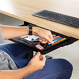 VIVO Black 17 inch Mounted Sliding Under Desk Slim Pull-out Pencil Drawer, Office Storage Organizer for Sit Stand Workstation, DESK-AC04D