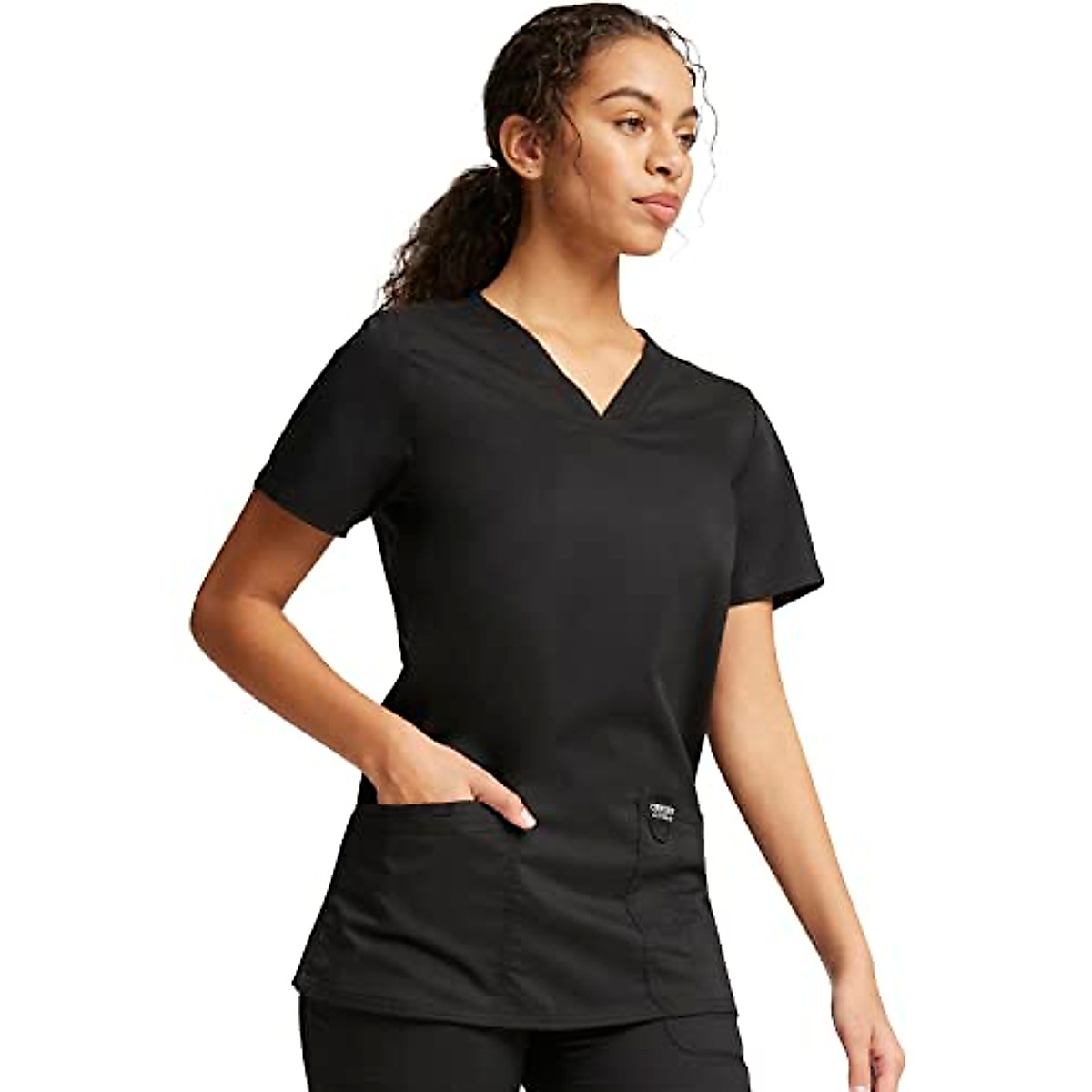 V-Neck Scrubs for Women Workwear Revolution, Soft Stretch, Easy Care WW620, L, Black