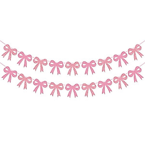 Pink Bow Garland Banner for Coquette Bachelorette Party Coquette Birthday Party Bow Party Decorations