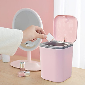 Vababa Mini Plastic Waste Can, 2 L/0.5 Gallon Push-Button Trash Can, Pink