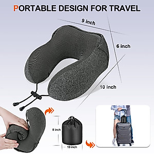 Cirorld Neck Pillow for Travel, Memory Foam Travel Pillow with Hood, Adult Airplane Pillow for Head Rest Neck Support, Portable Pillow for Office Cars Trains Long Flights Sleeping (Deep Grey)