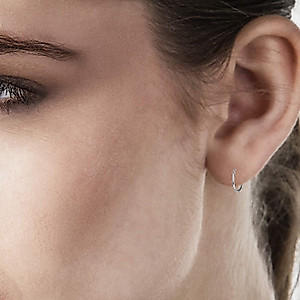 14k White Gold Round Flexible Small little Thin Continuous Endless Hoop Earrings Real Pure Gold Hoops 12mm (0.47 inch)