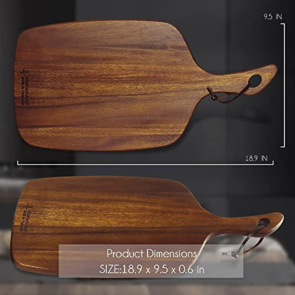 TALENT Wood Cutting Board, Wooden Cutting Boards for Kitchen, Acacia Wood Chopping Board, Serving Tray with Handles, for Meat Cheese and Vegetables, Pre Oiled, 18.9 x 9.5 x 0.6 in