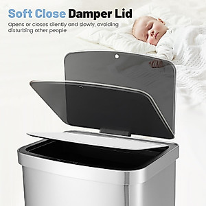 Goplus 13 Gallon/ 50 Liter Automatic Trash Can, Rectangular Motion Sensor Waste Trash Bin w/Soft Close Lid & Deodorizer Compartment, Smart Touchless Stainless Steel Garbage Can for Kitchen Office