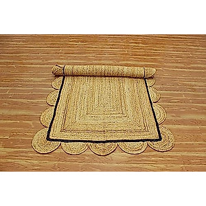 Casavani Scalloped Collection Rectangular Area Trend Rug - 4' x 6', Beige and Yellow, Braided Jute Rug With Scallop Design Ideal for High Traffic Areas in Entryway, Living Room, Bedroom