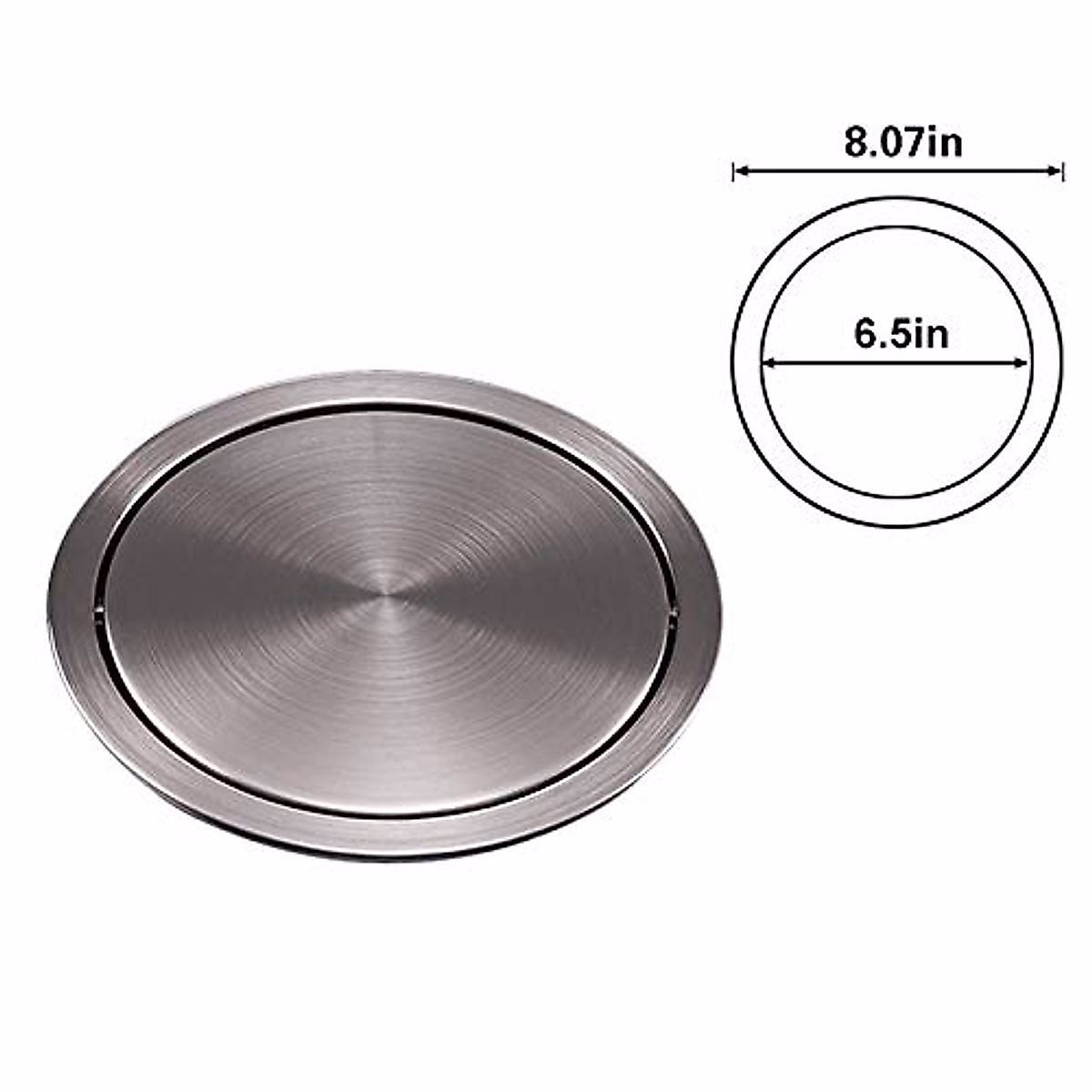 Pearlead Round Recessed Counter Top Cover Trash Bin Built-in Flap Garbage Can Kitchen Bench Stainless Steel(Silver)