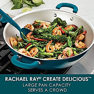 Rachael Ray Create Delicious Nonstick Wok/Stir Fry Pan/Wok Pan - 14.25 Inch, Teal Blue Shimmer