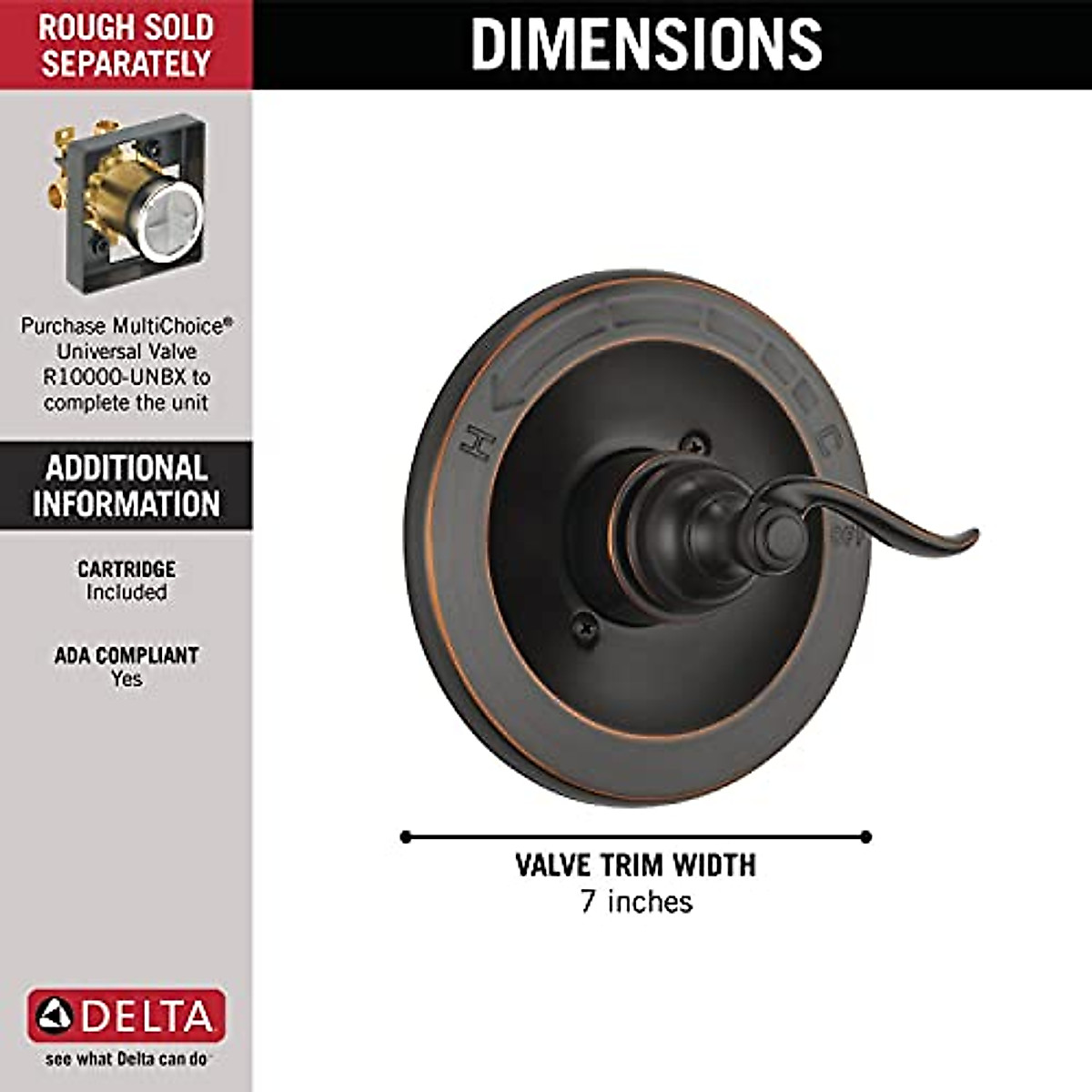 Delta Faucet Windemere 14 Series Single-Function Shower Handle Valve Trim Kit, Oil Rubbed Bronze BT14096-OB (Valve Not Included)