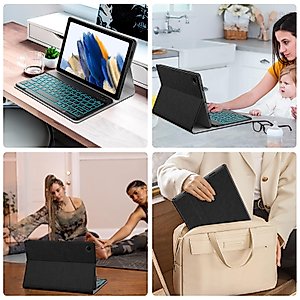 JUQITECH Backlit Keyboard Case for Samsung-Galaxy-Tab A8 10.5 2022 Smart Soft Case with Bluetooth Keyboard for Galaxy Tab A8 10.5" SM-X200/X205/X207 Detachable Wireless Keyboard Tablet Cover, Black