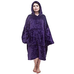 Miss Mila Wearable Blanket Hoodie,Extra Long & Warm Suggies for Women Men Adult,Pullover Hoodie Blanket with Sleeves and Giant Pocket,Medium Purple