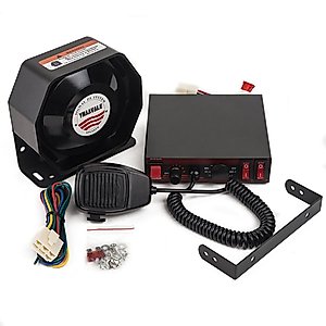 YHAAVALE CJB200E Amplifier Police Siren & Metal Ultra Slime Octagon Flat Speaker,DC12V 100W 8 Tones Wired Mic Loudspeaker Emergency Electronic PA System