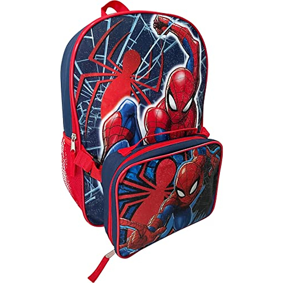 Spider-Man 15 Inch Kids Backpack With Removable Lunch Box Set (Navy Blue-Red)