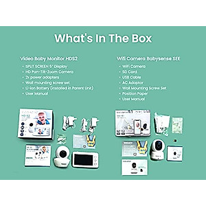 Babysense HD Video Baby Monitor Bundle - Full HD 1080p WiFi Nanny Camera (App & SD Card Included) and Separate Non-WiFi Baby Monitor with Camera and Dedicated 5" HD 720p Display for Home Monitoring