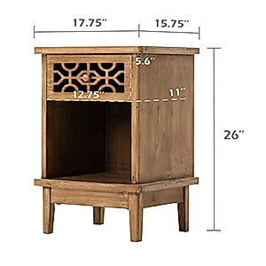 COZAYH Set of 2 Retro Rustic Nightstand Solid Fir End Table Side Table with Hand Carved Front and Open Shelf for Boho, French Country, Farmhouse Style, Natural (Z03003-2P)