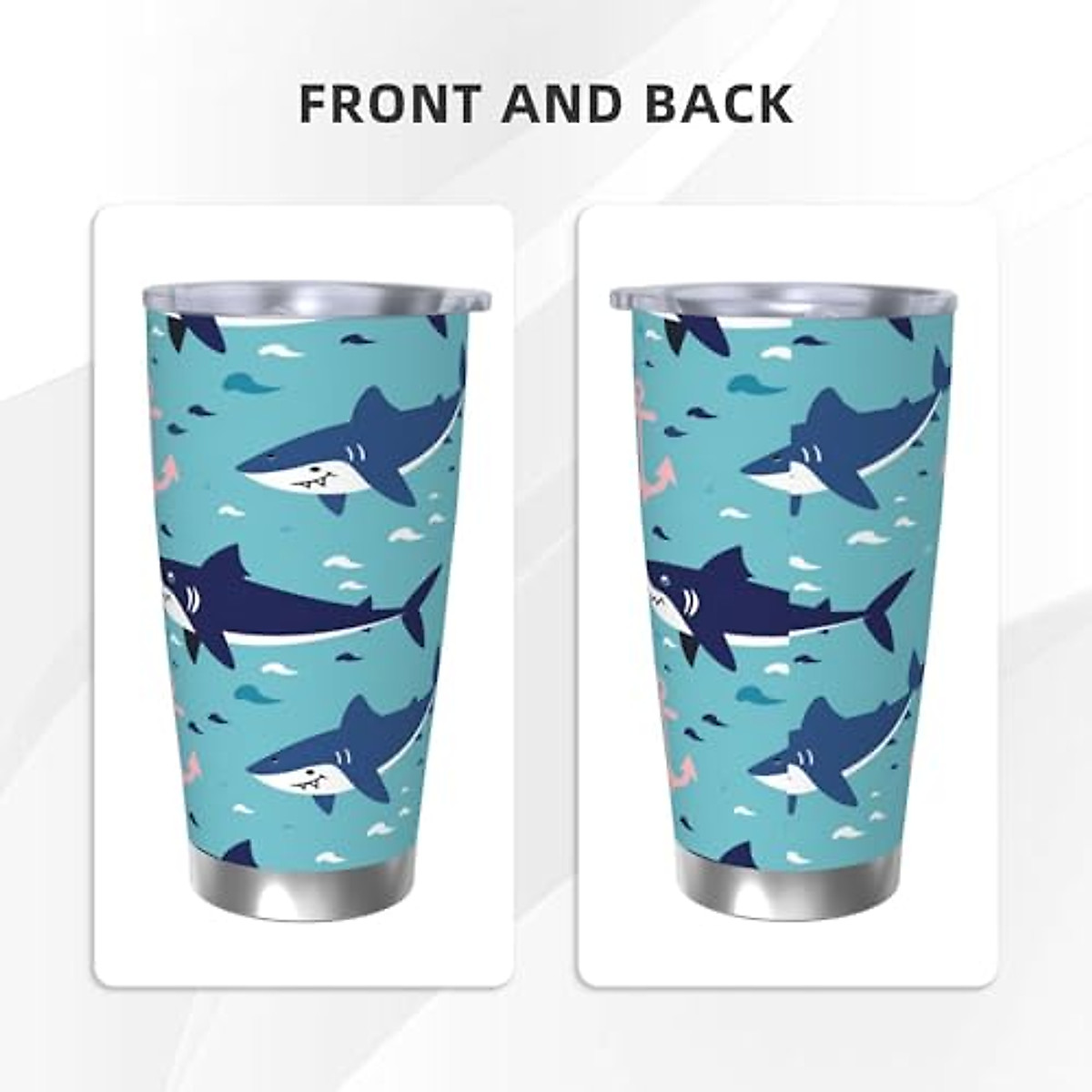 AYCZN Ocean Shark Anchor 20 OZ Tumbler Stainless Steel Travel Coffee Mug, Sea Anchor Insulated Water Bottle with Lid and Straws Leakproof Thermal Cup