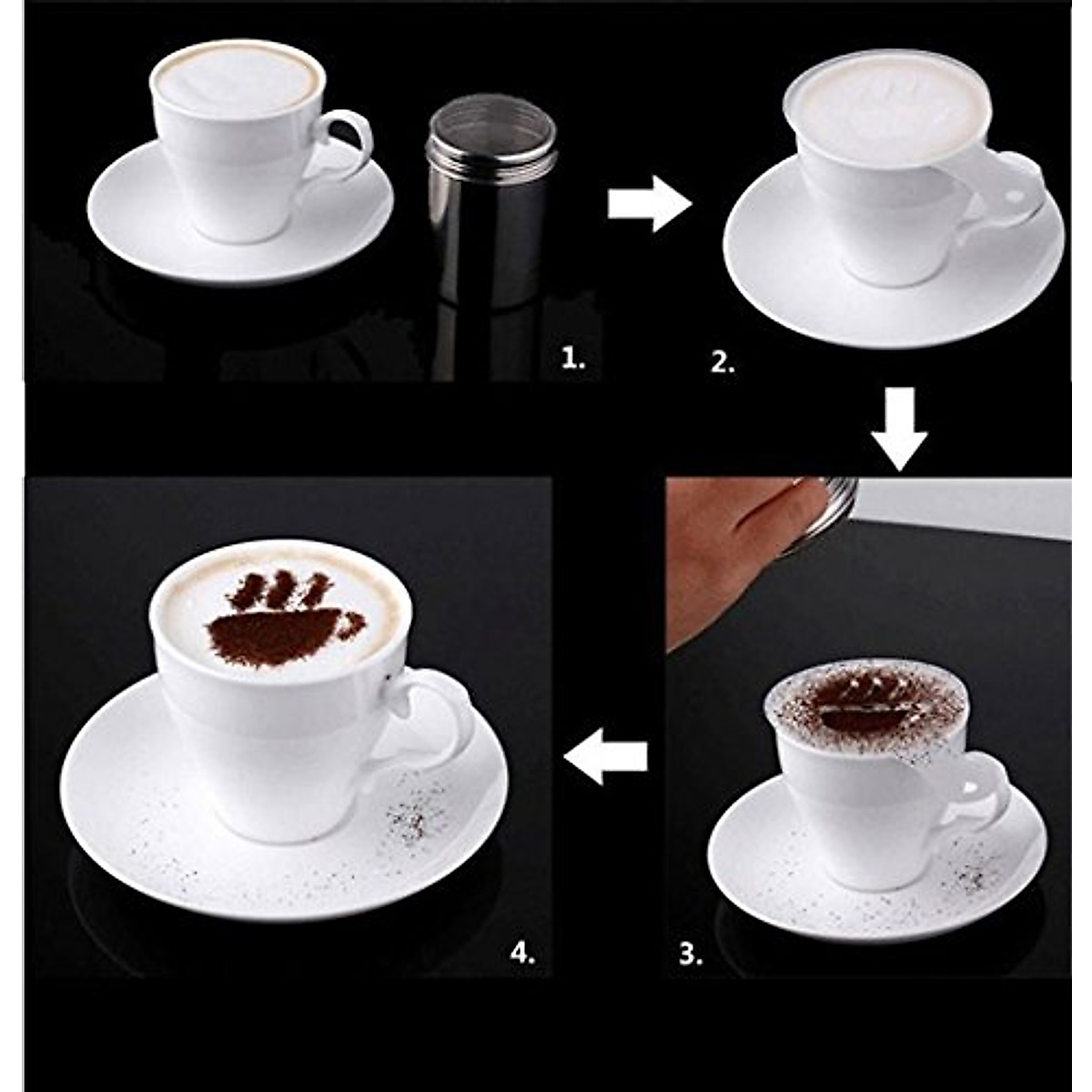 RayLineDo® Stainless Steel Electric Milk Frother Handheld Coffee Foam Maker Whisk Battery Operated + 2 Sets Cappuccino Coffee Stencils Template Strew Flowers Pad Duster Spray Art