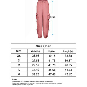 QYANGG Baggy Parachute Pants for Women& Girls Drawstring Elastic Low Waist Ruched Cargo Pants Multiple Pockets Jogger Y2K Pink