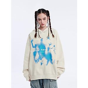 Vamtac Mens Oversize Graphic Hoodie Vintage Y2K Sweatshirt Cotton Fashion Hip Hop Pullover for Men and Women Apricot