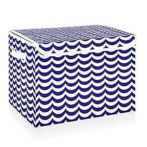 CaTaKu Retro Blue Waves Storage Bins with Lids and Handles, Fabric Large Storage Container Cube Basket with Lid Decorative Storage Boxes for Organizing Clothes