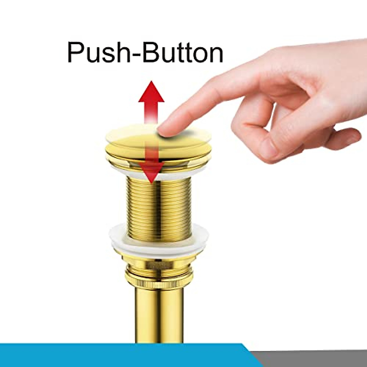 AZOS Bathroom Sink Drain Stopper Pop up Drain Without Overflow for Vessel Sink Lavatory Vanity, Brass Polished Gold Anti-Clogging Drain