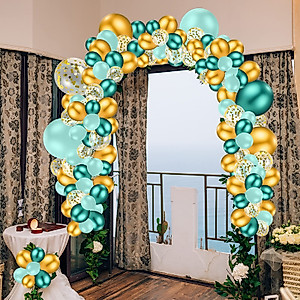 40 Pieces Teal Balloons 12 Inch Mint Green Metallic Gold Balloons for Party Baby Shower Birthday Wedding Anniversary Decorations Jungle Theme Party Balloons