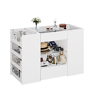LIVAUVEAD Closet Island with Drawers, Wardrobe Armoire Bedroom Island, Glass Display Shelf & 12 Drawers, White Dresser with Glass Top, Walk-in Closet Island for Bedroom, Cloakroom