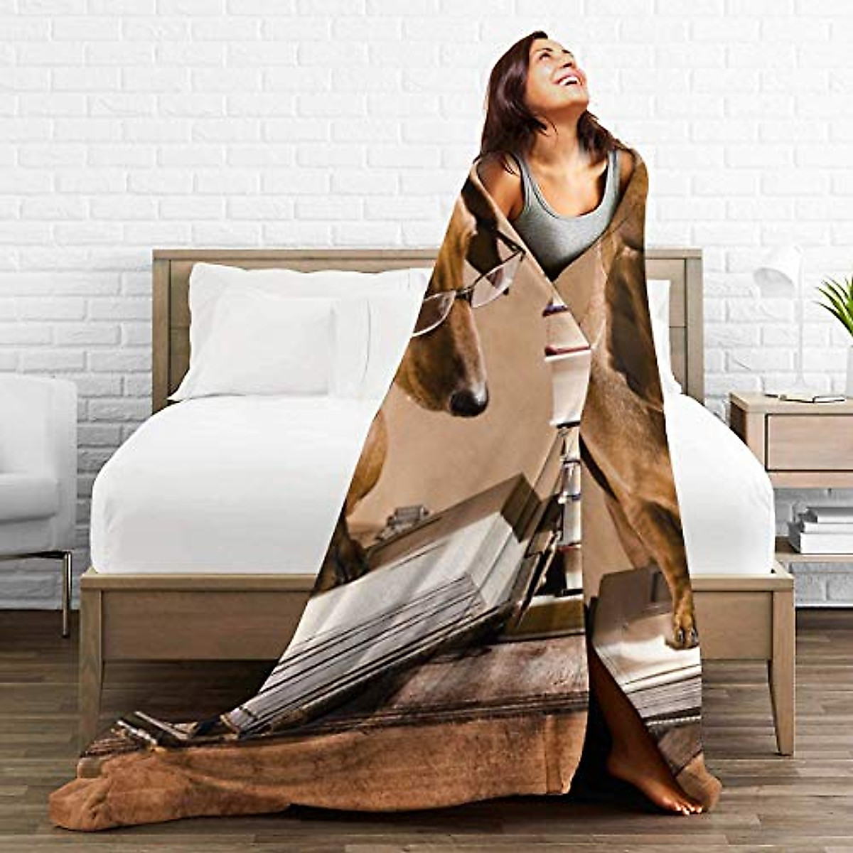 YCKNJYSG Dachshund Professor Fleece Throw Blanket Cozy Couch Bed Sofa Blanket, 60'' X 80''