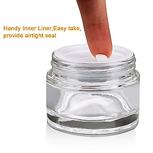 Encheng 30 Pack of 2 oz Clear Round Glass Jars,with Inner Liners and black Lids,Empty Cosmetic Containers,Cream jars
