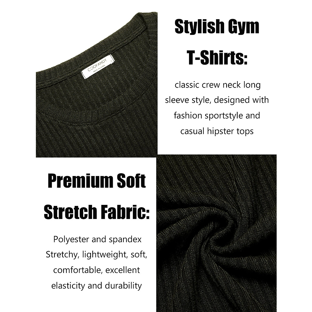 COOFANDY Men's 2 Pack Workout T Shirts Long Sleeve Stretch Gym Muscle Tee Bodybuilding Fitness Training Running Tops (Blue/Army Green, Medium)