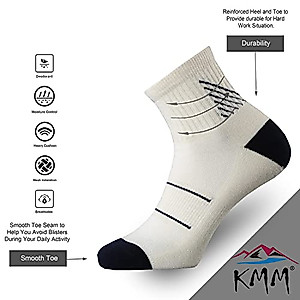 KMM Men's Merino Wool Cushion Low Cut Quarter Socks with Light Cozy Performance for Outdoor Hiking Hike Casual Trail Running(White L)