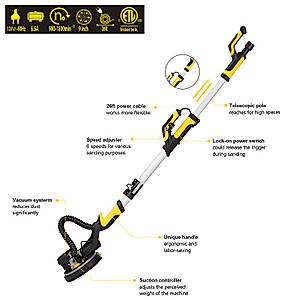 CUBEWAY Drywall Sander with Vacuum Attachment, Innovative Fixture for Ceiling Sander, Electric Drywall Sander with LED Light, Variable Speed and ETL Listed