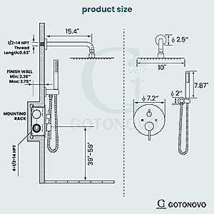 gotonovo Shower System,Bathroom Shower Faucet with 10 Inch Round Shower Head Wall Mount,Luxury Shower Combo Set with Cylindrical Handheld,Shower Trim Kit Rough-in Valve Included,Matte Black
