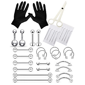 Heienngy Piercing Kit Stainless Steel Eyebrow Rings,Horseshoe Ring,Industrial Piercing Jewelry,Belly Button Ring,Lip Rings,Earrings,Nipple Rings,Tongue Rings For Women men 14G 16G Piercing Needles