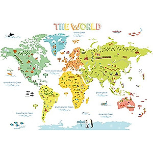 DECOWALL DLT-1616N Colourful World Map Kids Wall Stickers Wall Decals Peel and Stick Removable Wall Stickers for Kids Nursery Bedroom Living Room (XLarge) d?cor