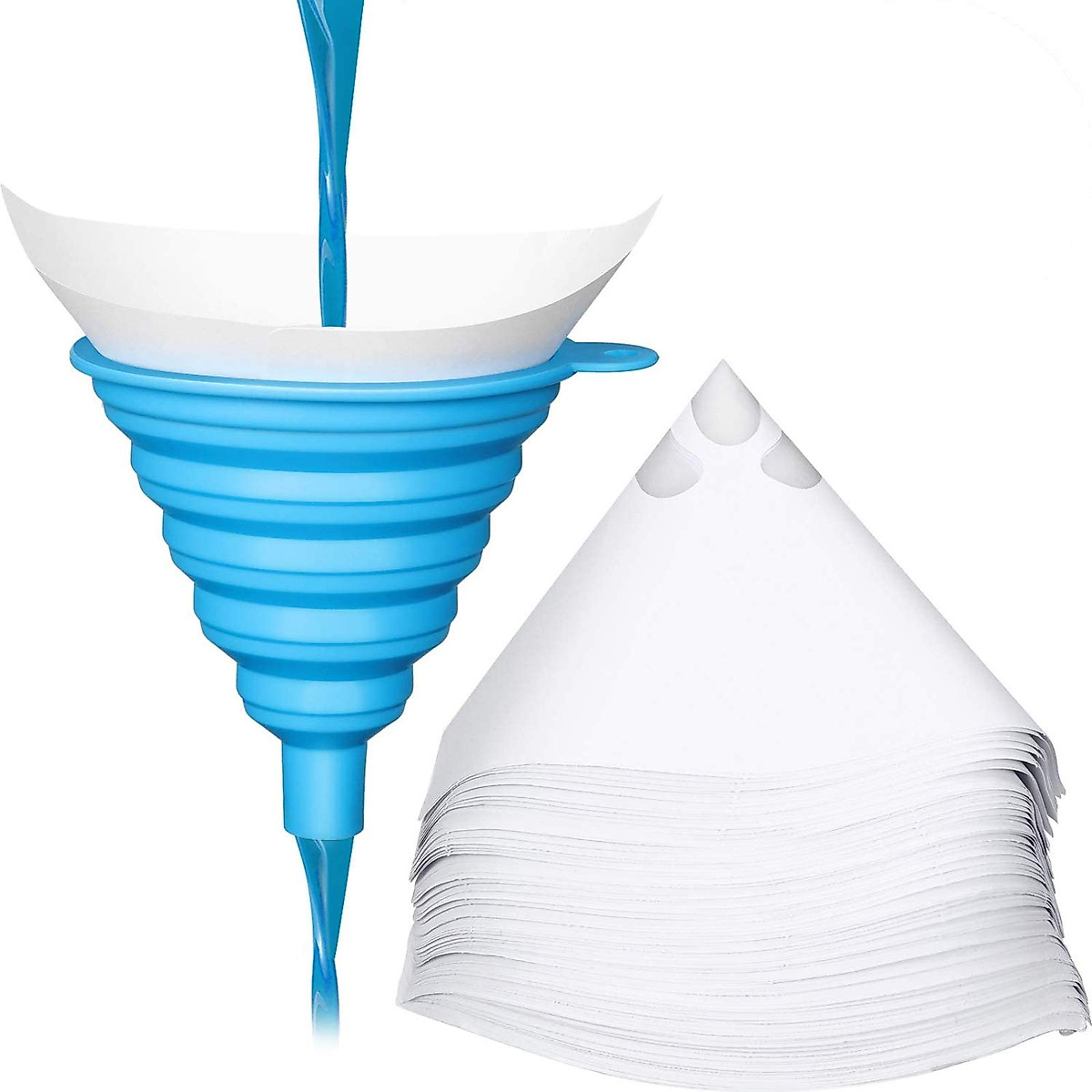 Boao 100 Packs Paint Strainers Cone Paint Filter with 190 μm Filter Tips and 1 Pack Silicone Funnel, Cone Shaped Nylon Mesh Funnel for Automotive, Spray Guns, House, Etc.