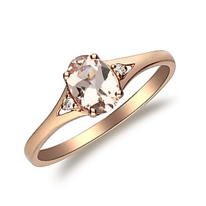 Gin & Grace 10K Rose Gold Natural Diamond(I1,I2) & Genuine Morganite Statement Propose Promise Ring for Women