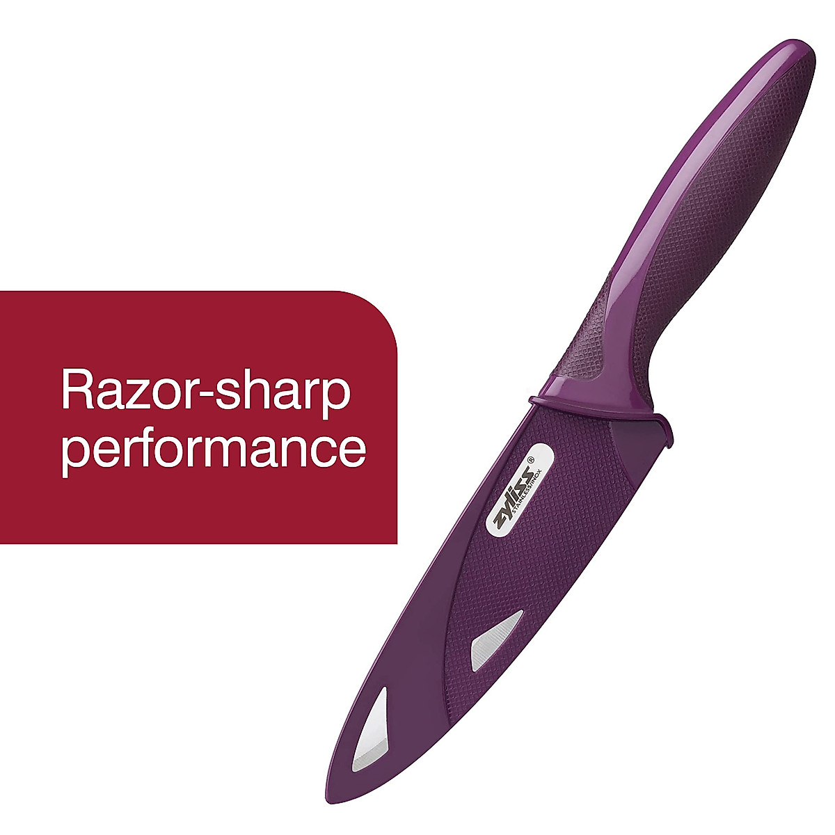 Zyliss Utility Paring Kitchen Knife with Sheath Cover - Stainless Steel Kitchen Knife Perfect for Cutting Meat, Vegetables & Fruit - 5.5-Inch, Purple