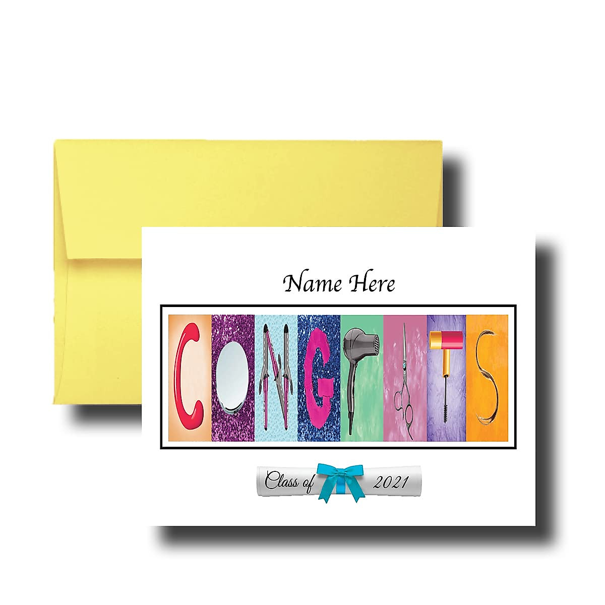 Customized Cosmetology School Congrats Class of 2023, 2024, Hair Dresser Stylist, Graduation Cards,5"x7" Flat or Folded Card Choice envelope color,Custom Grad, Letter Art, Scroll, School, College