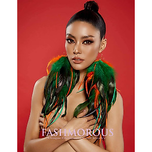 Fashmorous Long Feather Earrings for Women Boho Feather Earrings for Women Green Feather Earrings for Women Dangling