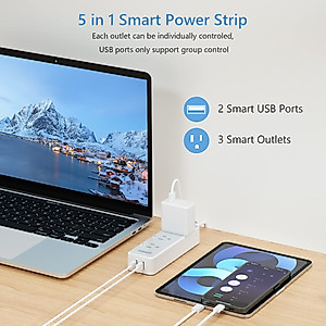 Smart Power Strip Surge Protector 900J, TESSAN WiFi Extension Cord with 3 Individually Remote Controlled Outlets Socket 2 USB, Wall Mountable Timer Smart Plug Compatible with Alexa& Google Home