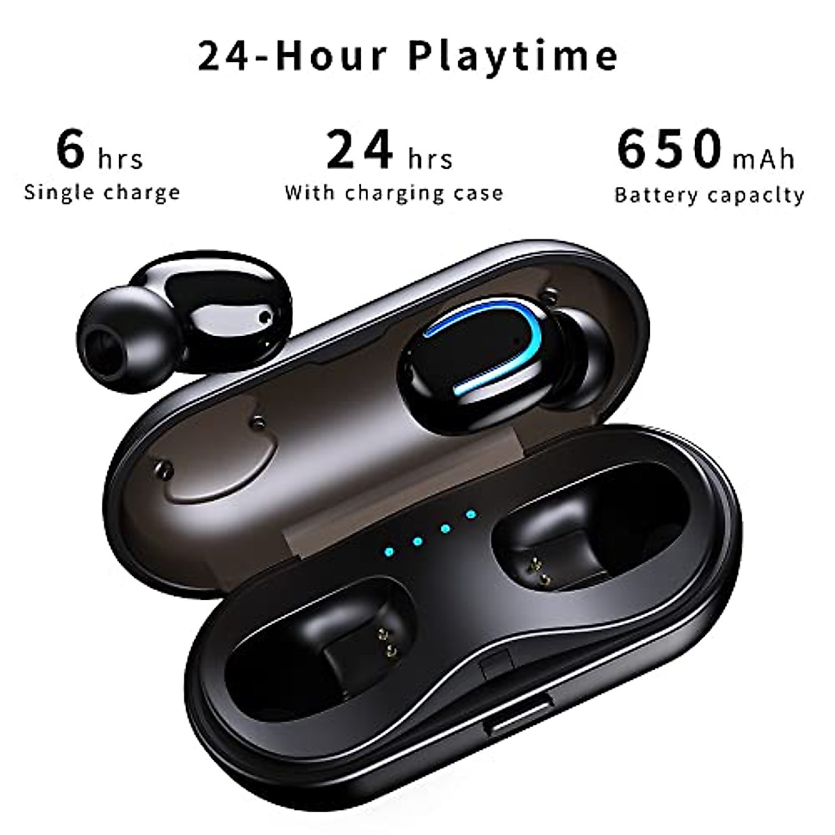 Mini Wireless Earbuds, Bluetooth 5.1 in Ear Light-Weight Headphones, IPX7 Waterproof Sport Stereo Earphone, Built in Mic Noise Cancelling Headset with Charging Case, for iPhone/Samsung/Galaxy